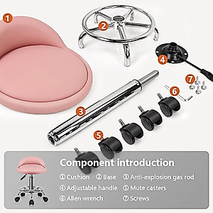 KKTONER PU Leather Round Rolling Stool with Foot Rest Height Adjustable Swivel Drafting Work SPA Task Chair with Wheels (Pink)