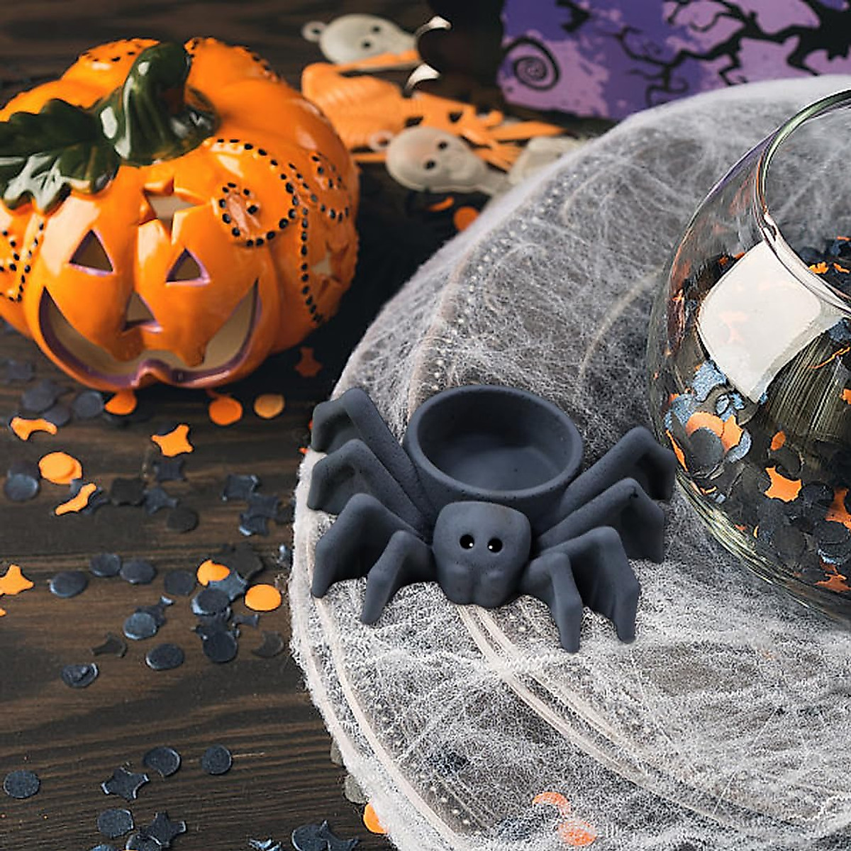 Zayookey Spiders Candle Holder Resin Mold Halloween Tealight Holder Silicone Mold for Epoxy Resin Animals Candlestick Casting Mould DIY Jewelry Trinket Tray Candy Containers