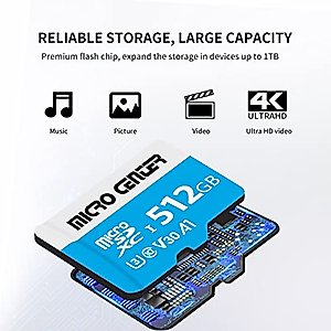 Micro Center Premium 512GB microSDXC Card, Nintendo-Switch Compatible Flash Memory Card, UHS-I C10 U3 V30 4K UHD Video A1 R/W Speed up to 95/80 MB/s Micro SD Card with Adapter (512GB)
