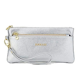 ZOOEASS Women Vegan Leather Wristlets Bag, Clutch Organizer Wallets Purses for iPhone (Silver)