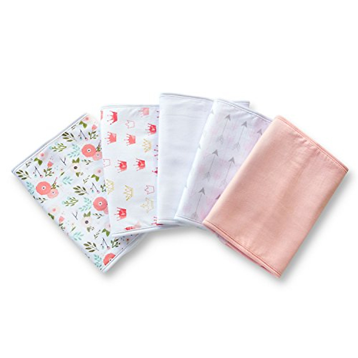 LNGLAT 5-Pack Baby Burp Cloth for Girls, 100% Organic Cotton, Triple Layer, Thick, Soft and Absorbent, Burping Rags for Newborns Baby Shower Set