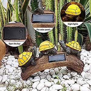 Solar Garden Turtle Statues Light, Outdoor Solar Turtles Decor with 3 Warm LED Lights, Waterproof Figurine Animal Light for Lawn Patio Backyard