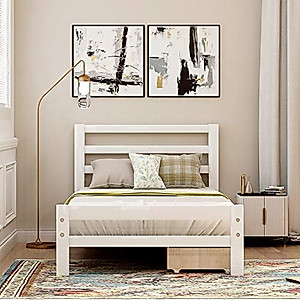 CNANXU Twin Bed Frame with Headboard and Storage Drawers, Wood Platform Bed Frames with Wooden Slat Support, No Box Sping Needed, Mattress Foundation, Easy Assemble - Twin Bed Frames (White)