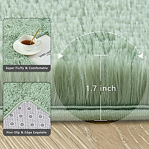 Zedrew Sage Green Runner Area Rugs for Bedroom Living Room, 2x4 Feet Fluffy Bedside Rugs, Soft Shaggy Carpet Rug for Kids Room Nursery, Furry Rugs for Girls Boys Dorm Room Home Decor