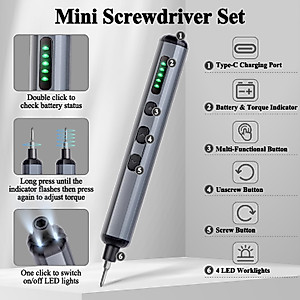Aeglemana Mini Electric Screwdriver Set，68 in 1 portable electric screwdriver-64 S2 Universal Bits-5 Torque Settings，4 LED Lights- Suitable for laptop toys，Small Electric Screwdriver Cordless toolkits