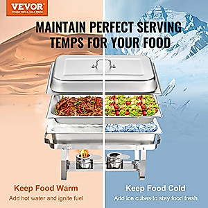 Mophorn Chafing Dish Buffet Set, 8 Qt 2 Pack, Stainless Chafer w/ 2 Full & 4 Half Size Pans, Rectangle Catering Warmer Server w/Lid Water Pan Folding Stand Fuel Tray Holder Clip