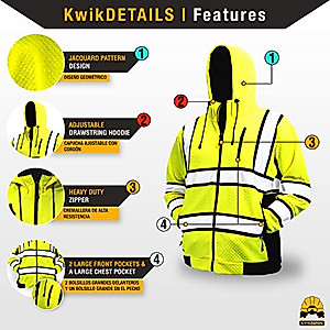 KwikSafety - Charlotte, NC - SAGE Safety Jacket [PREMIUM QUILTED STITCHING] Class 3 ANSI Tested OSHA Compliant Mens Fleece Hoodie/Yellow XL