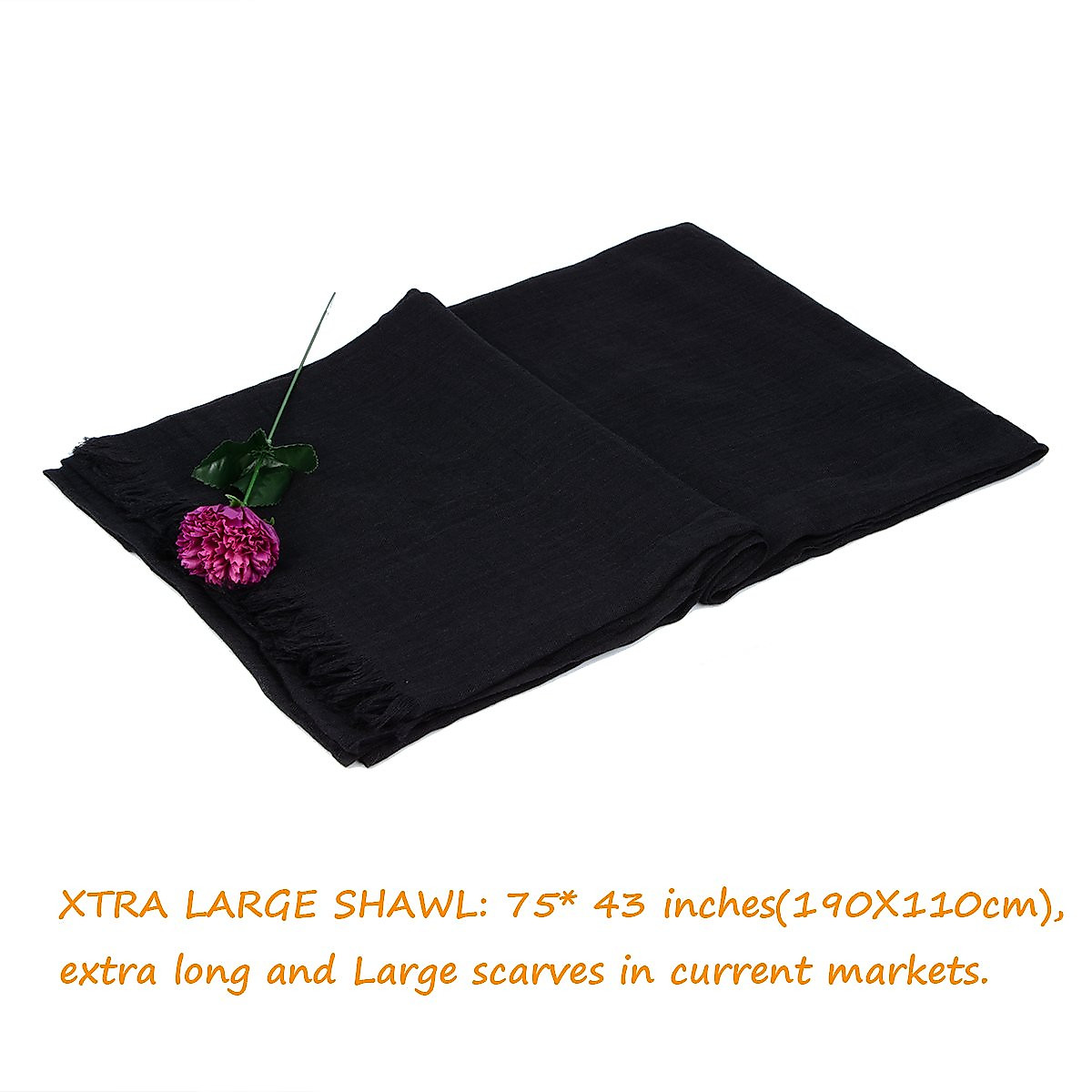 Iristide Womens Long Scarf in Solid Color, Light Weight Large Shawls Wrap for Beach Outdoor Camping Traveling Sunscreen Neckwear 75×43 inch (Black)