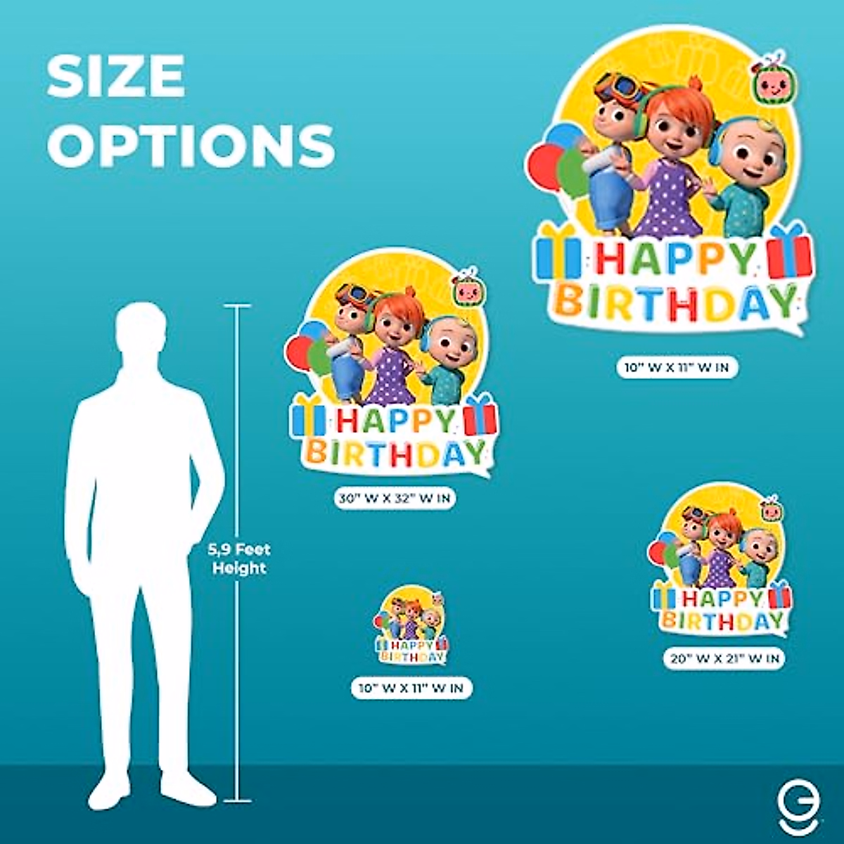 CoComelon JJ and His Brothers Happy Birthday Sign in PVC - EGD X CoComelon Series - PVC Birthday Supplies - Support with Double-Sided Tape - Multiple Size Options (EGDCOCO026) (Wide 10"x 11" Height)
