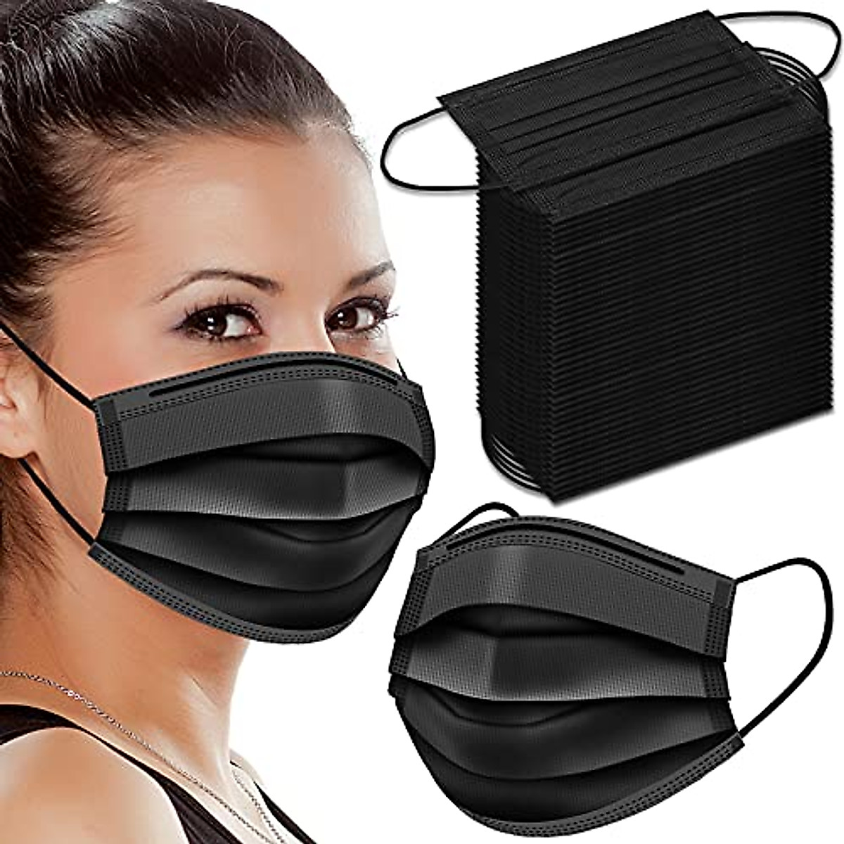 PhiFA 100Packs Black Disposable Face Masks 3 Ply Filter Protection Mask Suitable for Home School Office and Outdoor (Black)