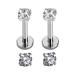 16g CZ Labret Cartilage Tragus Monroe Lip Nose Helix Stud Earrings Stainless Steel Cubic Zirconia Tiny Mini Small Studs Body Piercing Jewelry Hypoallergenic 2mm 3mm 4mm 3 Pairs Set