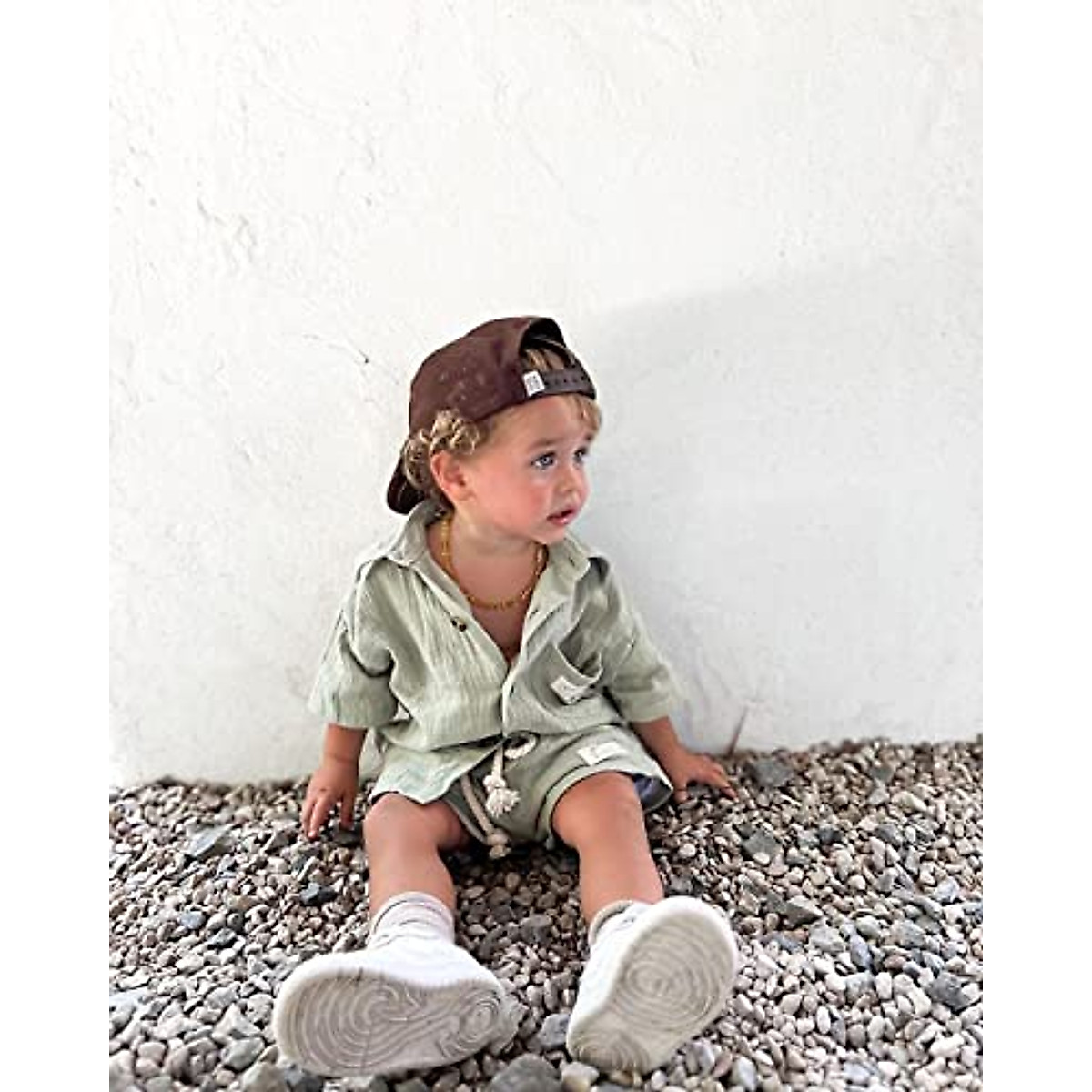 FYBITBO Toddler Baby Boy Summer Linen Shorts Outfits Solid Short Sleeve Button Down T-Shirt and Casual Shorts Clothes Set (Green, 18-24 Months)