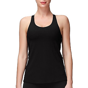 MotoRun Workout Tank Tops Activewear Built in Bra Strappy Yoga Tops Athletic Open Back Shirts Activewear for Women Black X-Large