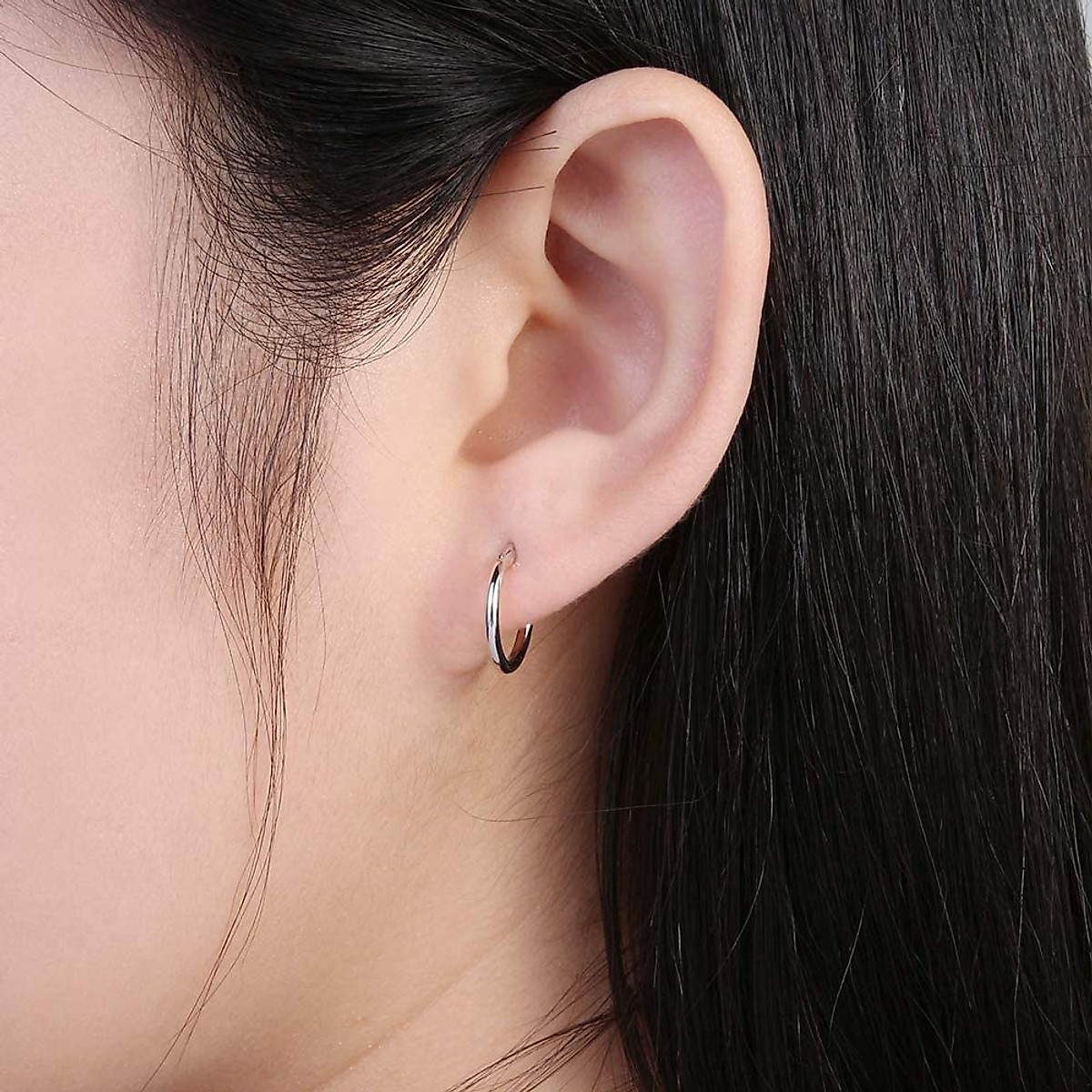 AoedeJ 925 Sterling Silver Hoop Earrings, High Polished Round Tiny Click-Top Hoop Earrings, Small Clasp Hoop Piercing Earrings (Inner Diameter-10mm 3/8'')