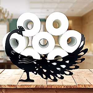 Sheep Toilet Paper Holder Stand Black Metal Bathroom Tissue Storage Wall Mounted Free Standing Shelf 8 Rolls Jumbo Novelty Waterproof Floor Wipes Shelves(Peacock)