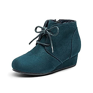 DREAM PAIRS Girls Low Wedge Heel Booties Side Zipper Ankle Boots Tomson-K Navy Size 2 Little Kid