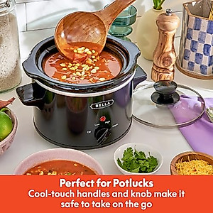 bella Electric Slow Cooker 1.5 Qt, Dishwasher Safe Removable Stoneware Pot and Glass Lid, Adjustable Temperature & Cool Touch Handles, Portable Mini Rice Cooker, Baby Food Steamer & Soup Warmer, Black