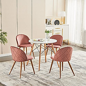 FurnitureR Dining Chairs Set of 2, Kitchen Dining Room Chairs with Soft Velvet Seat/Metal Legs, Modern Mid Century Living Room Side Chairs/Accent/Leisure/Makeup/Vanity Chairs, Pink, 2PCS