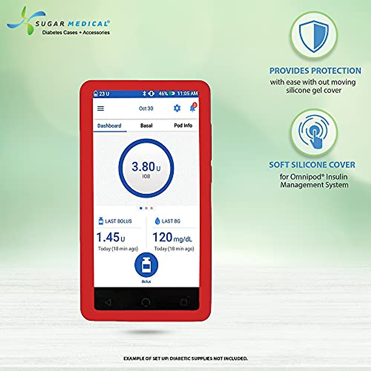 Sugar Medical - Omnipod“ Dash Gel Skin- Soft Silicone Cover Designed to Protect The Omnipod Dash Device (Red)