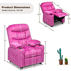HOMGX Kids Velvet Recliner Chair, Pink