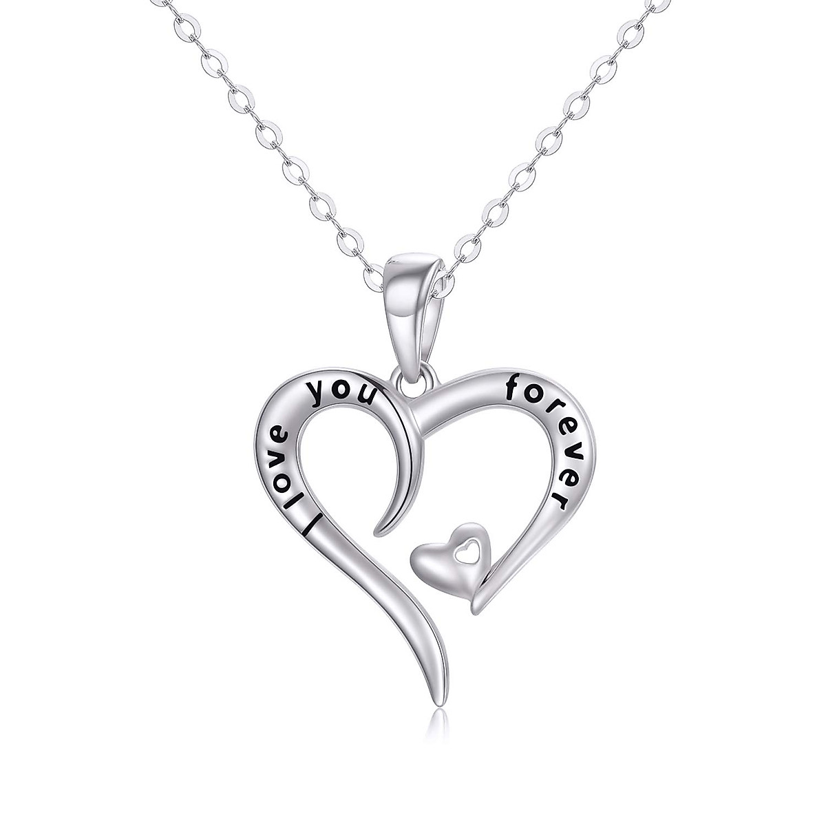 SISGEM 14k White Gold I love You Forever Heart Necklace, Love Jewelry for Her, 16+1+1 Inches