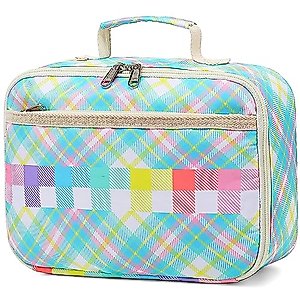 CAMTOP Lunch Box Kids Insulated Lunch Bag Small Cooler Thermal Meal Thermal lunchbox for Girls Boys School Picnics（Lattice Colorful）