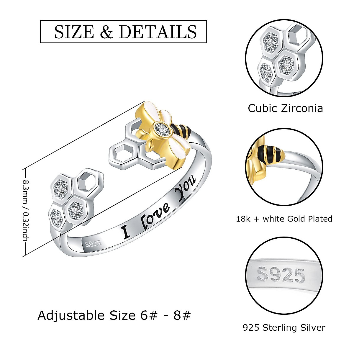 EJALEN Honeycomb Bee Ring and Morning Glory