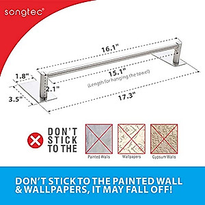 Songtec Bathroom Towel Bar 16-inch, No Drill Stick On Towel Rack, Easy Install with Self-Adhesive, Premium SUS304 Stainless Steel - Brushed Nickle