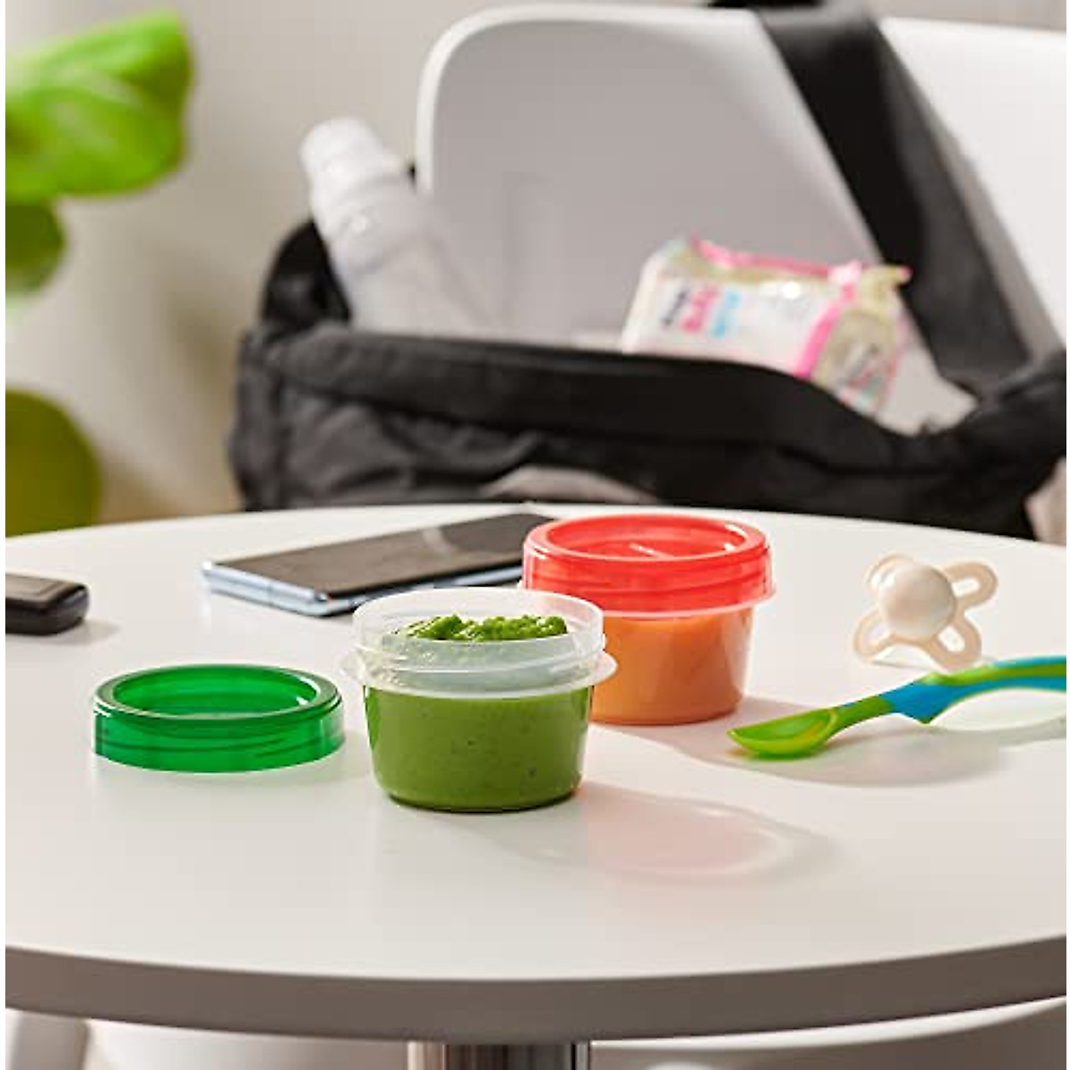 Elegant Disposables Baby Food Storage Containers 12 Pack, 4 ounce Colored Twist on Lids, Plastic, 1/2 Cup Small Freezer Storage Container