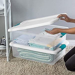 Sterilite Storage System Solution with 32 Quart Clear Stackable Storage Box Organization Containers with White Latching Lid, 30 Pack