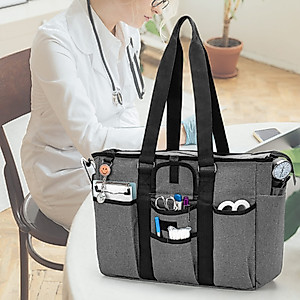 LoDrid Nurse Bag with Bottom Pad, Large Home Health Nurse Bag, Medical Assistant Bag with Multiple Pockets Features, Nurse Equipment Bag for Work, Grey, Bag Only