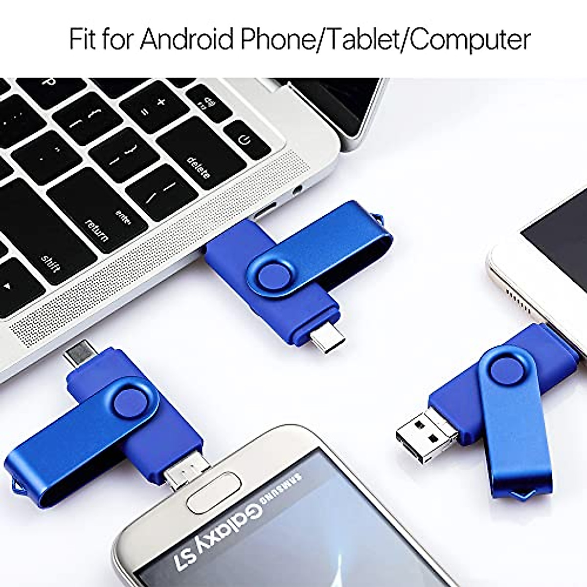 ABLAZE 3-in-1 OTG 64GB Flash Drive for Android Phones Computers Tablets USB 2.0 Type C Flash Drive Micro USB Flash Drive Versatile USB Photo Stick Thumb Drive Memory Stick Pendrive (Blue, 64GB)