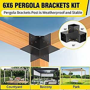 Woodworks Pergola pergola Brackets 3-Way Right Angle Corner Bracket DIY Elevated Wood Stand 4PACK with Screws for 6x6 (Actual: 5.5x5.5 Inch) Lumber Pergola Gazebo