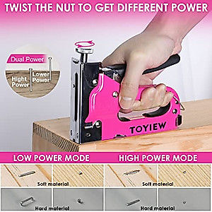 TOYIEW 33Pcs Pink Staple Gun Tool Set with 3 in 1 Upholstery Staple Gun for Wood Heavy Duty and 900 Staples, Perfect for DIY Decoration, Crafts, Carpentry, Arts, Pink Tool Kit Gift for Women