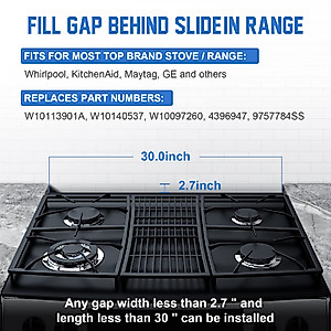 30" Slide-in Range Rear Filler Kit W10113901A, Stove Gap Universal Triangular Filler Strip, Cooktop Trim Kit Between Stove and Backsplash for Whirlpool & Most Brand, Durable Aluminum, Black