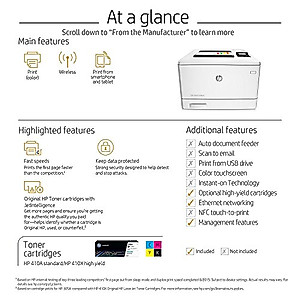HP Laserjet Pro M452nw Wireless Color Laser Printer with Built-in Ethernet, Amazon Dash Replenishment Ready (CF388A)