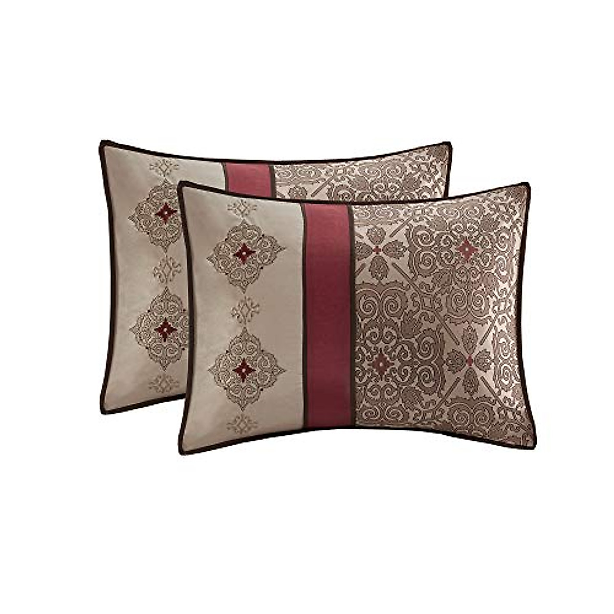 Madison Park Essentials Delaney 24-Piece Room In A Bag Comforter Set-Satin Jacquard, All Season Luxury Bedding, Sheets, decorative pillows and Curtains, Valance, Cal King(104"x92"), Medallion Red