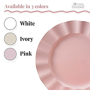 SILVER SPOONS Elegant Plastic Plates for Party with Scalloped Rim (10 PC), Disposable Heavy-Duty Dinner Plates for Wedding Reception - 11.25”, Fancy Plastic Dinnerware Sets - Pink