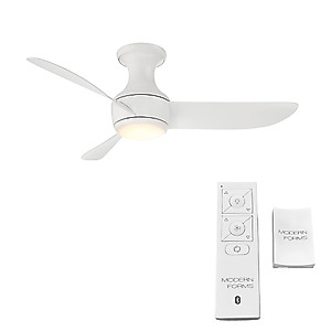 Corona Smart Indoor and Outdoor 3-Blade Flush Mount Ceiling Fan 44in Matte White 3000K LED Light Kit and Remote Control works with Alexa, Google Assistant, Samsung Things, and iOS or Android App