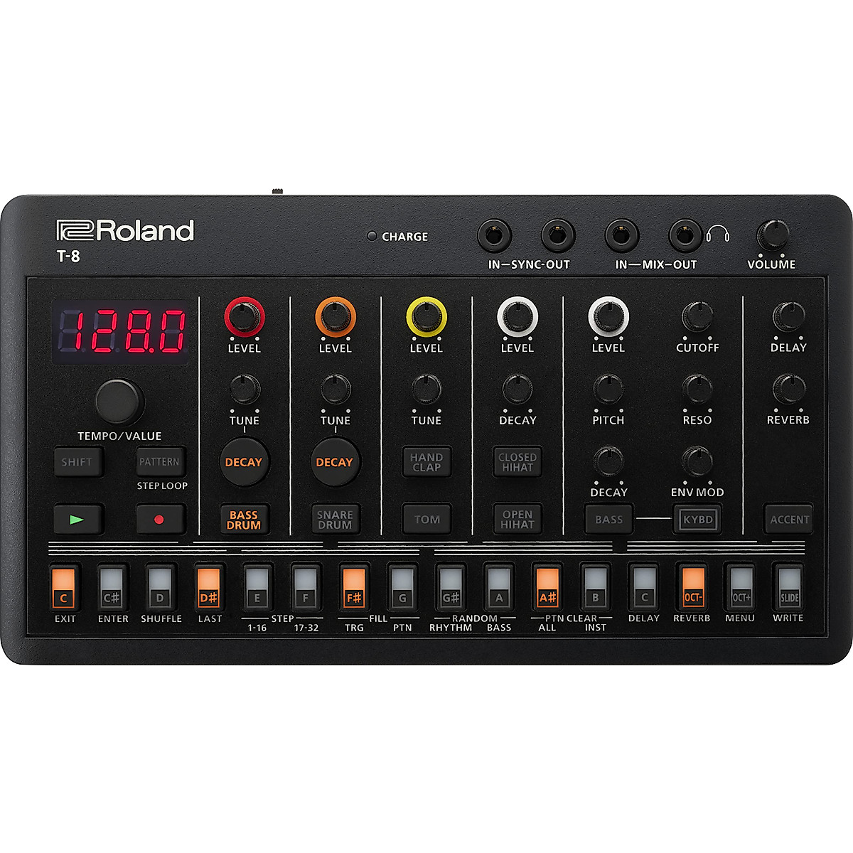 Roland AIRA Compact T-8 Beat Ultra-Portable Bass Machine Sounds | TR-REC Drum Sequencer | Six Rhythm Tracks & Hosa CMM-845 3.5 mm TS to 3.5 mm TS Unbalanced Patch Cables, 1.5 Feet