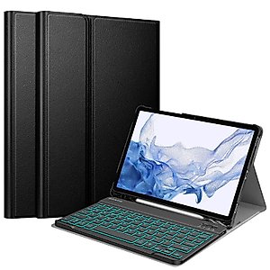 Fintie Keyboard Case for Samsung Galaxy Tab S8/Tab S7 11 Inch (Model SM-X700/X706/T870/T875/T878), Slim Stand Cover w/Detachable Wireless Bluetooth Keyboard, 7 Color Backlight, Black