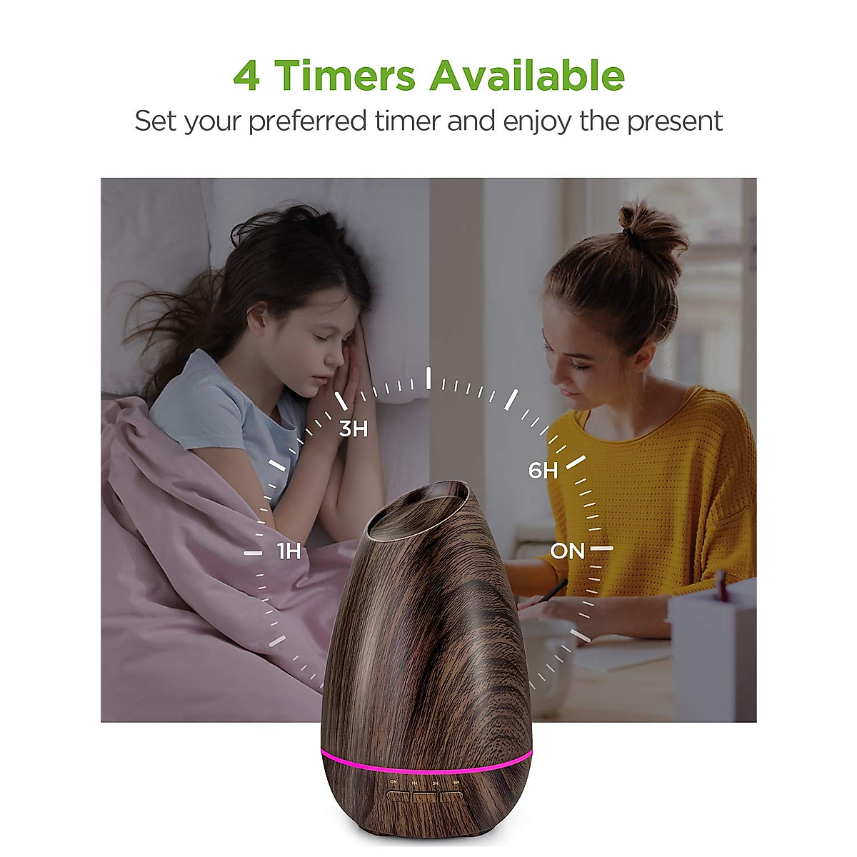 InnoGear Essential Oil Diffusers, 400ml Aromatherapy Diffuser for Essential Oils Cool Mist Humidifier with 4 Timer Adjustable Mist Waterless Auto-Off for Home Office Bedroom, Brown Wood Grain