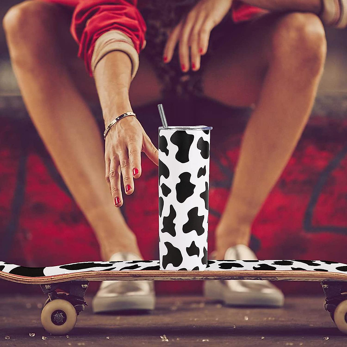 Cow Print Tumbler with Lid and Straw-Stainless Steel Insulated Thermal-Slim Cows Skinny Tumbler-Cow Print Decor-Cow Gifts for Women-Cow Tumbler-Cow Stuff-Birthday Gifts for Women Mom-20 oz Tumbler