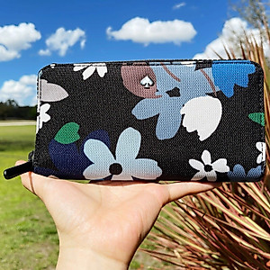 Kate Spade Jae Bold Bloom Continental Zip Around Wallet Black Floral Canvas