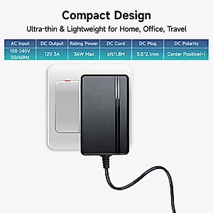 2 Pack 12Vdc 3A/3000mA 6ft Power Supply Adapter, 100-240V 50/60Hz AC to DC 36W Wall Charger with Barrel Connector for LED Strip Light, CCTV Camera, Router, DVR, NVR and More, ETL FCC (6Ft Cord, 20AWG)