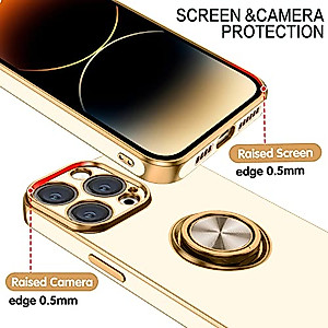 BENTOBEN iPhone 14 Pro Max Case, Slim Lightweight 360° Ring Holder Kickstand Support Car Mount Shockproof Women Men Non-Slip Protective Case for iPhone 14 Pro Max 6.7", White