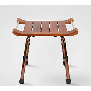 MUUL-WHCH Wood Bath Shower Stool, Spa Shower Arm Teak Bench Seat with Non-Slip Feet, Height Adjustable Lightweight Bathtub Chair for Elderly Senior