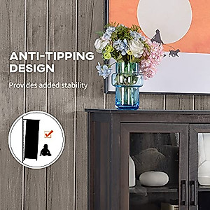 HOMCOM Rustic Kitchen Storage Cabinet, Accent Sideboard with Glass Doors Adjustable Shelves for Dining Living Room, Brown Wood Grain