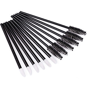 Tbestmax 200 Disposable Mascara Wand Spoolies and Lip Brushes, Lipstick Lipgloss Applicator for Eyebrow Eyelash Extension Makeup Kits Black