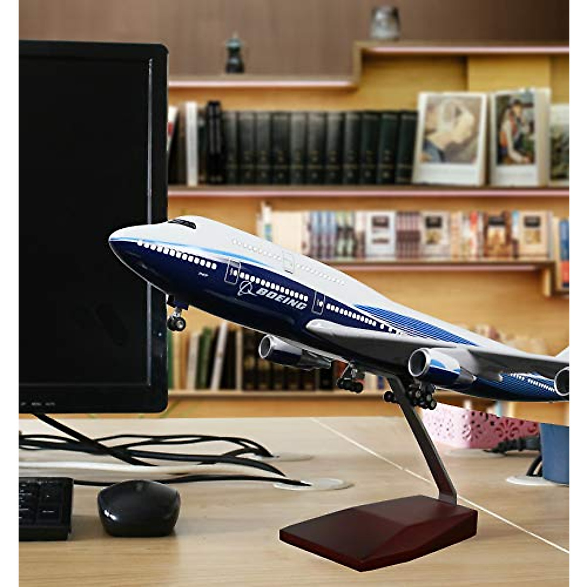 24-Hours 18” 1:130 Model Jet Airplane B747 Model Plane Aircraft Model Diecast Airplane for Adults with LED Light(Touch or Sound Control) for Decoration or Gift